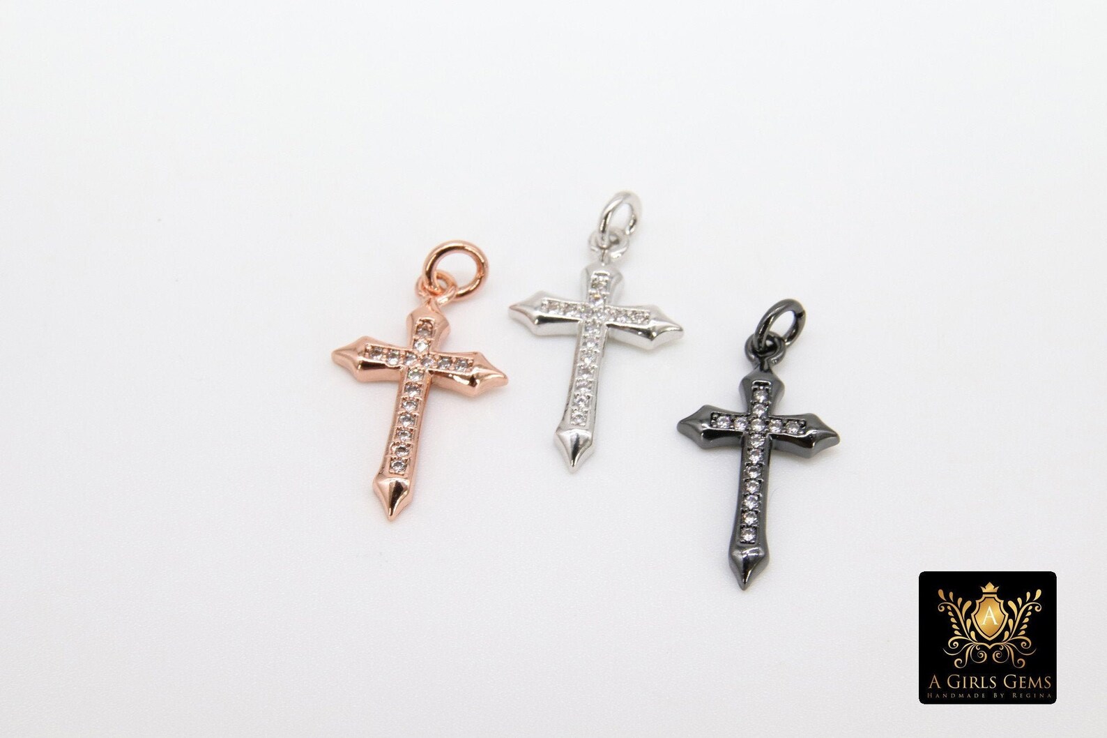 Gunmetal Black CZ Cross Charm Small Paved Silver Cubic - Etsy