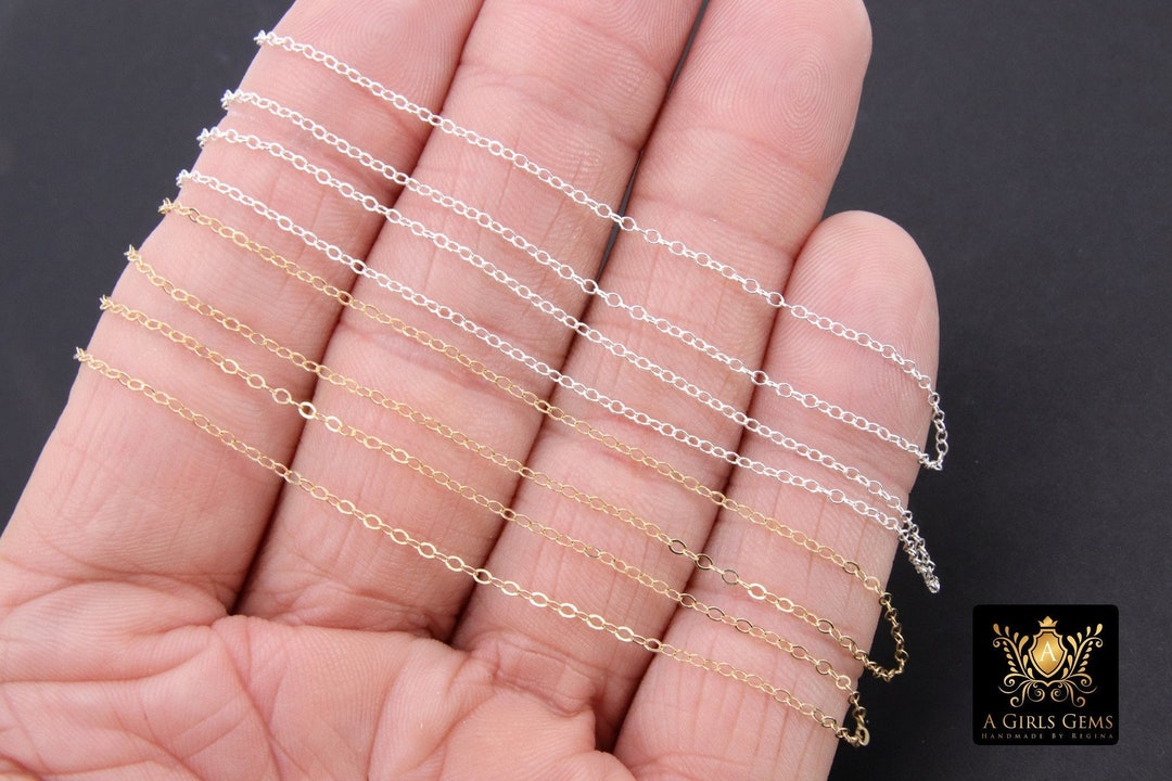925 Sterling Sliver Dainty Cable Chains, 1.8 Mm Genuine USA 14 K Gold ...