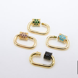 Gold and Black Carabiner, CZ Large Oval Screw Clasps, Interlocking ...
