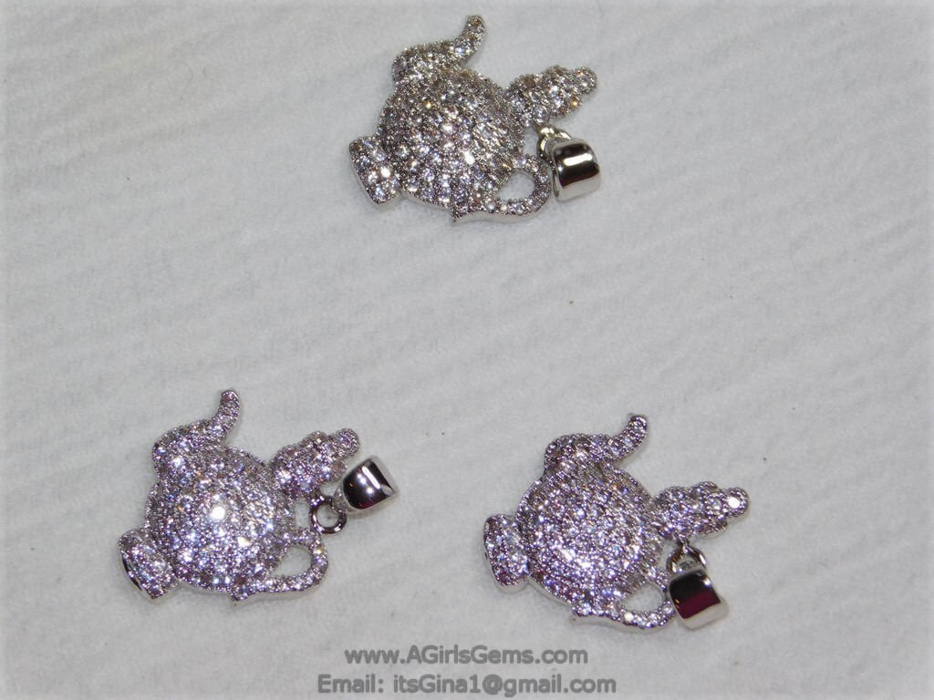 CZ Micro Paved Teapot Bead Charm Cubic Zirconia Silver Coffee - Etsy