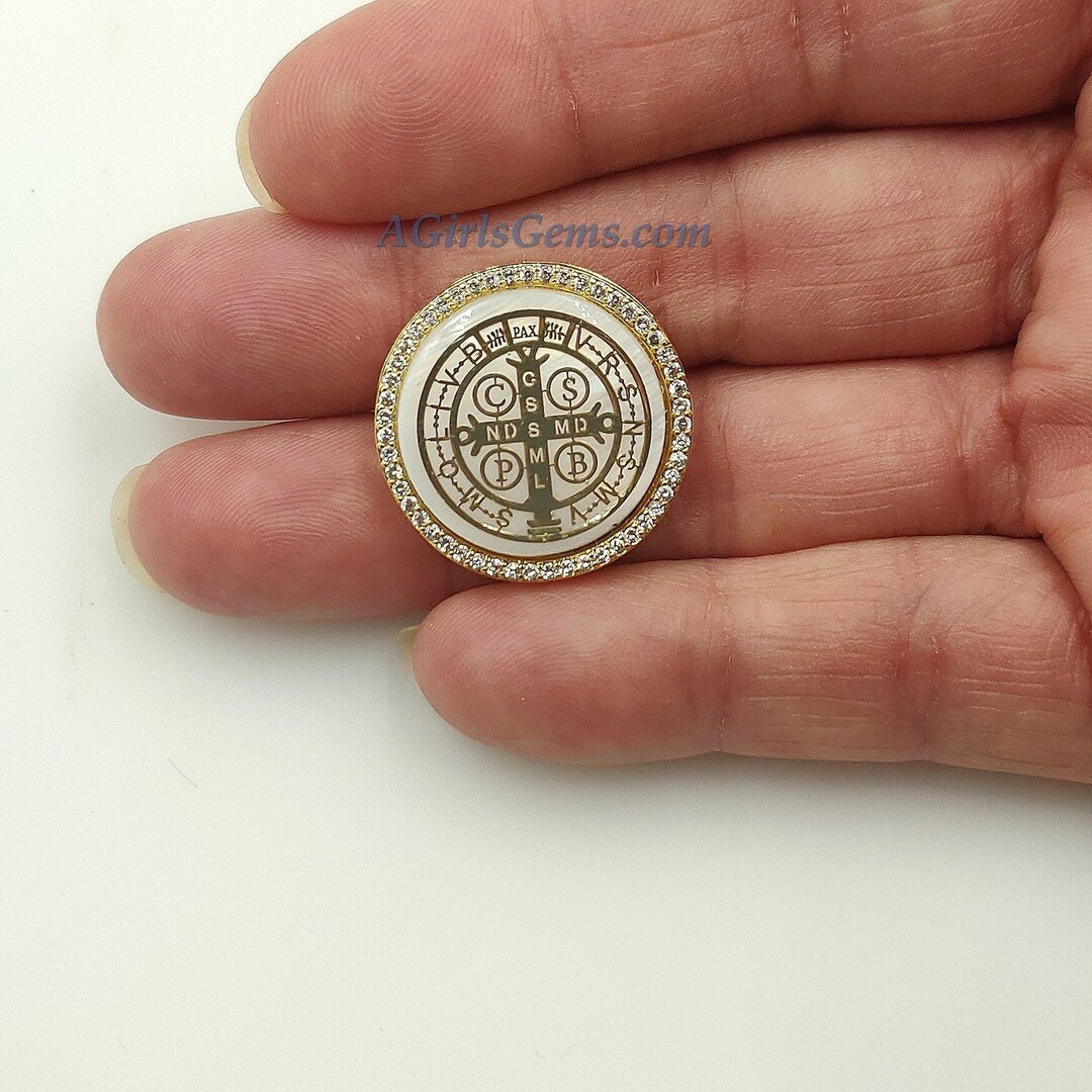 CZ Micro Pave St Benedict Shell Gold Gilding, Mother of Pearl San ...