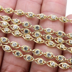 Genuine Cubic Zircon Chains, Gold Evil Eye Shaped Bezel Chains CH #570 ...