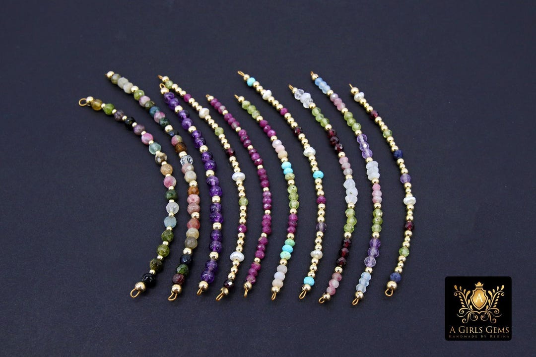 14 K Gold Filled Beaded Connectors, Beaded Bar Mixed Faceted Stone ...