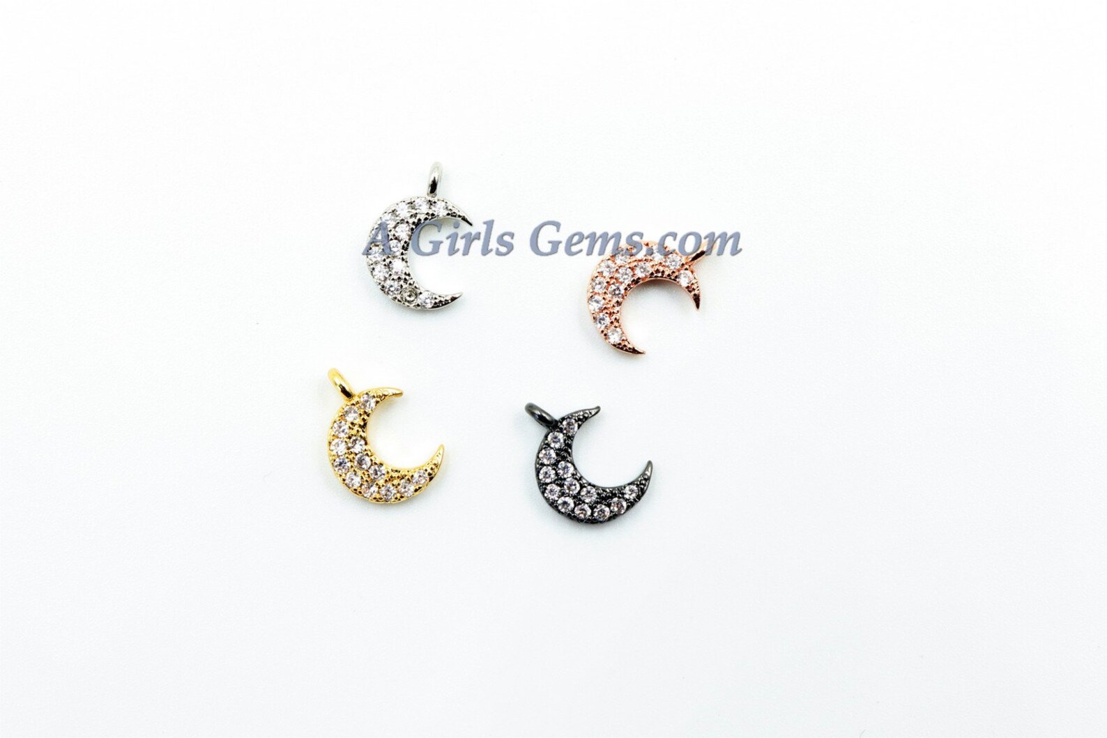Crescent Moon Charm, CZ Pave Mini Moon Charms #26, Tiny Small Moon ...