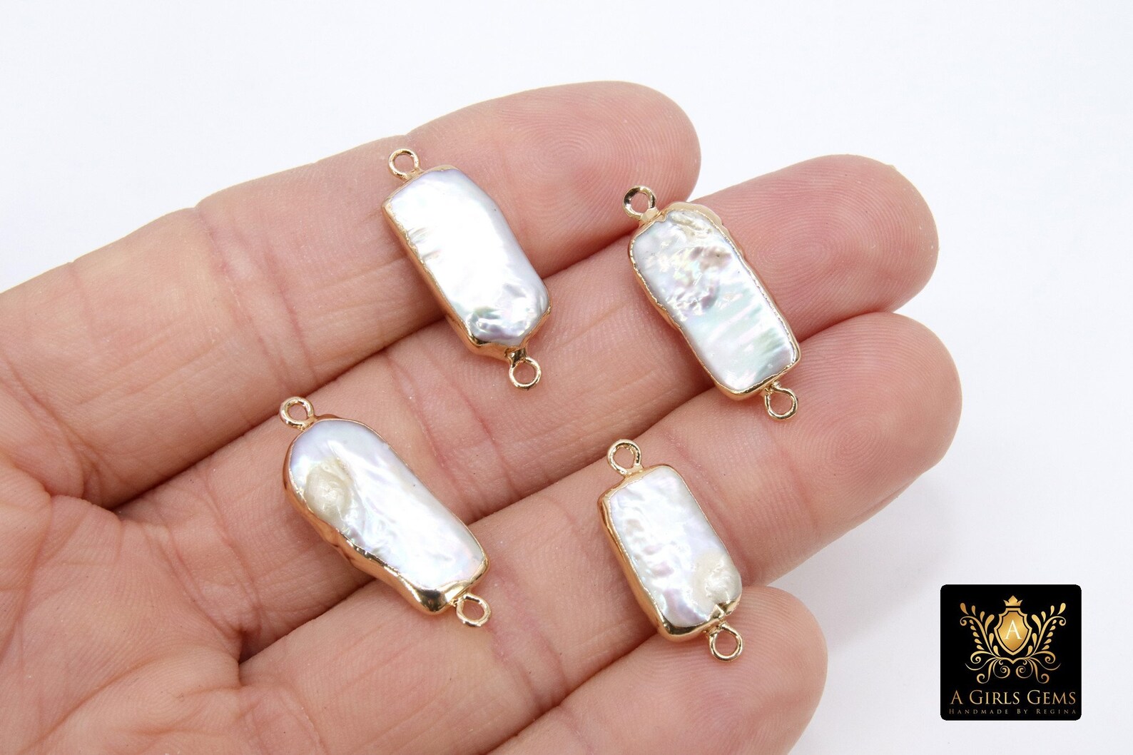 Freshwater Pearl Connectors, Gold Rectangle Two Loop White Charms #2625 ...