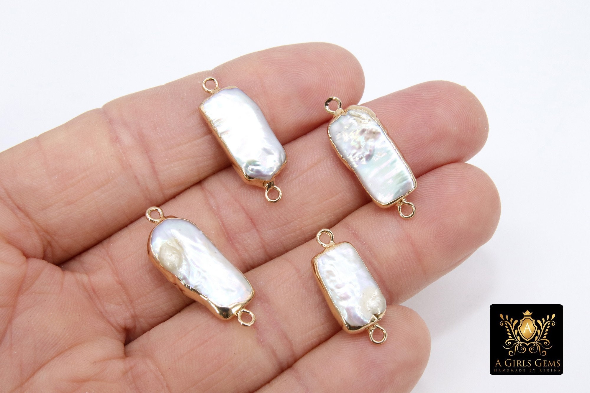 Freshwater Pearl Connectors Gold Rectangle Two Loop White - Etsy