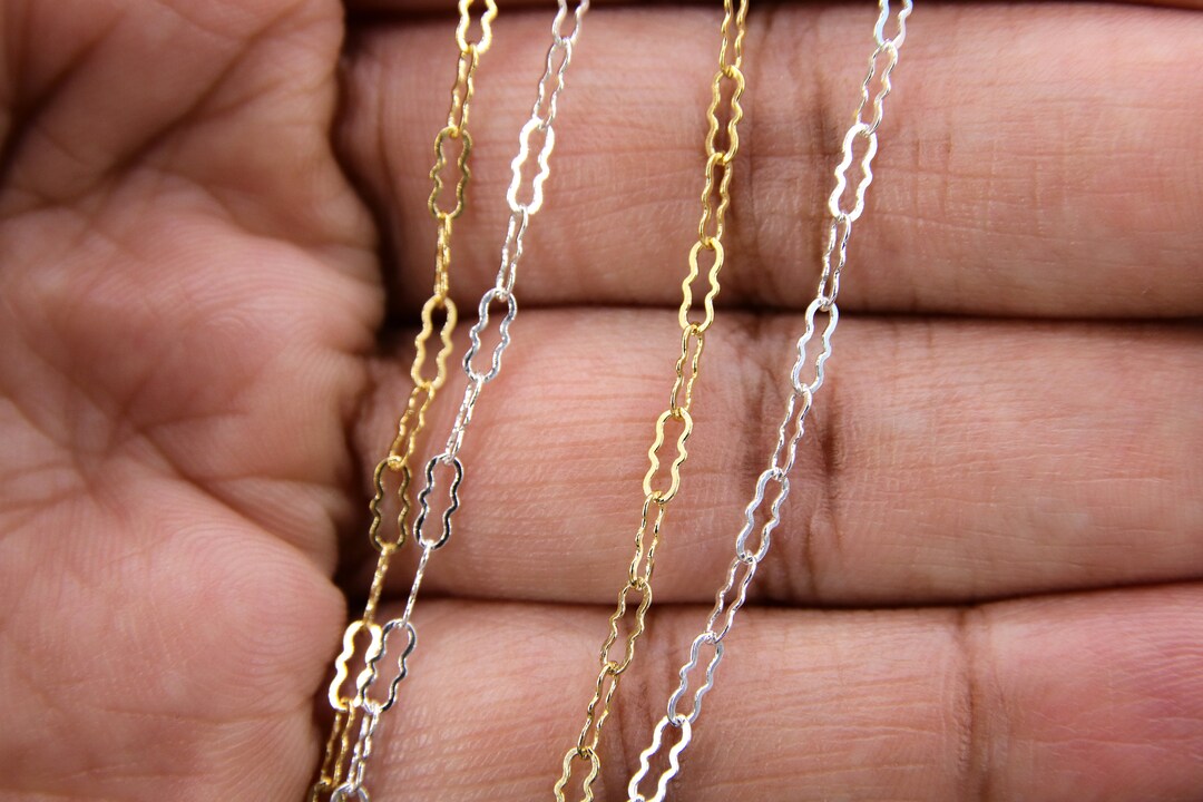 14 K Gold Filled Wavy Bar Paperclip Chain, 5.5 Mm 925 Sterling Silver ...