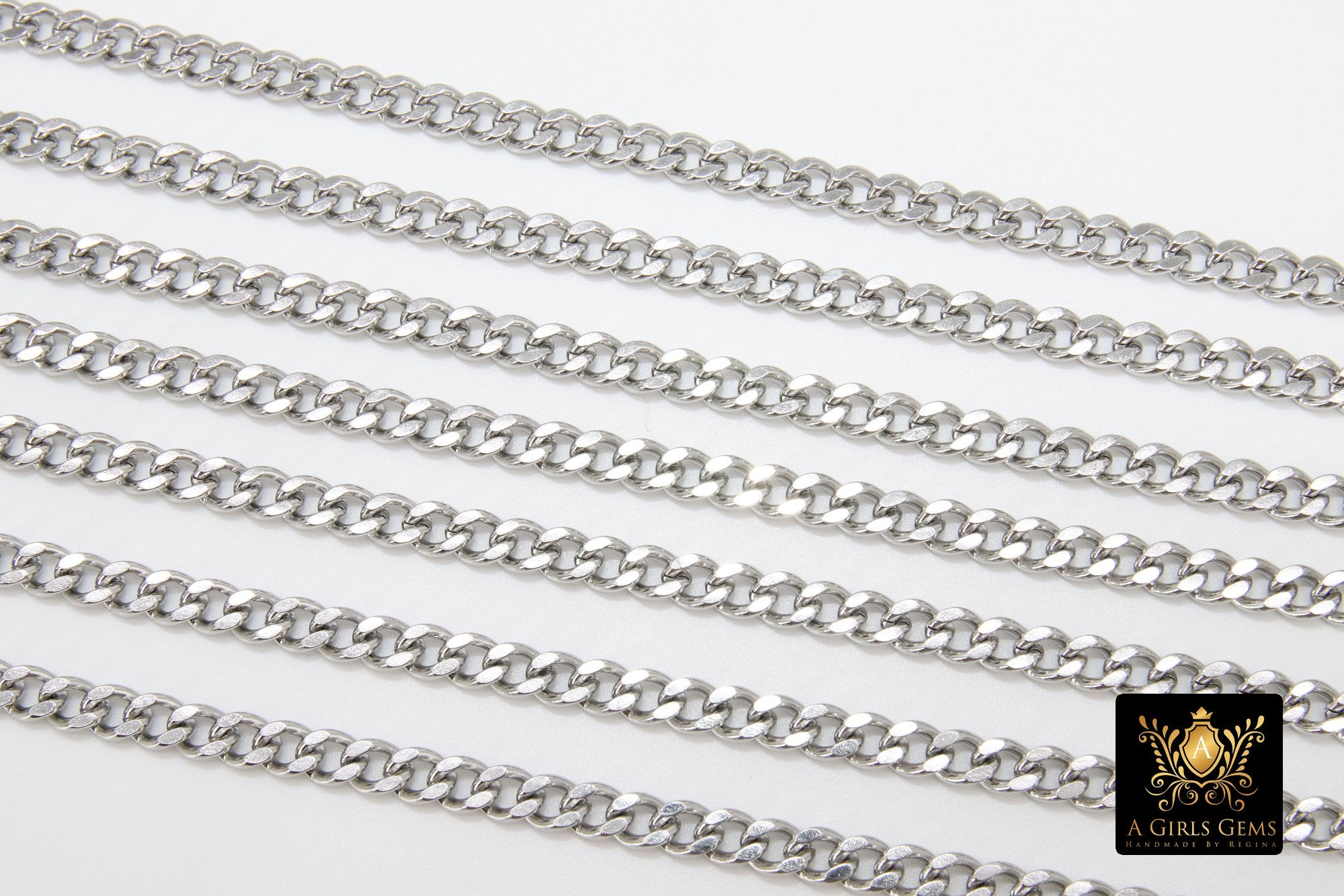 Stainless Steel Chain, 304 Silver Flat Dainty Curb Chains CH #213, 7 Mm ...