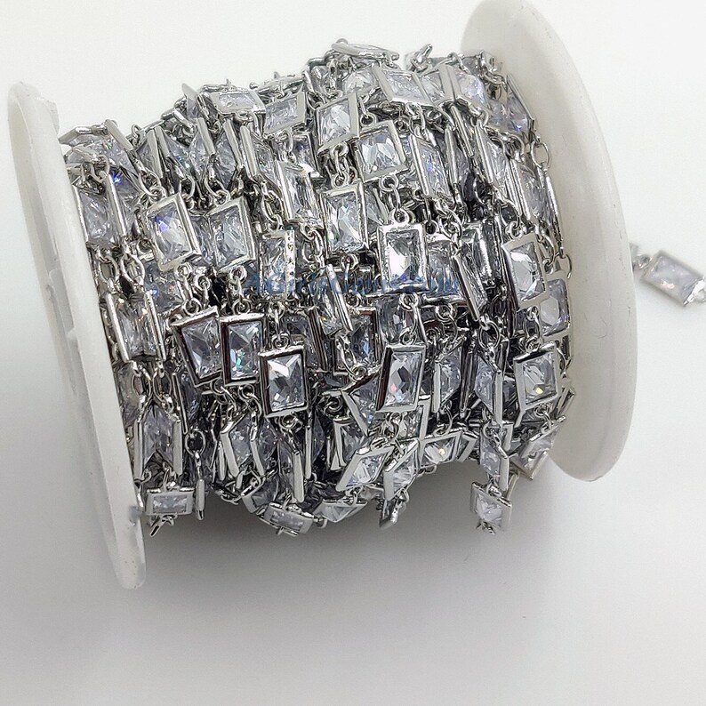 Genuine Cubic Zircon Chains Rectangle Bezel Chains Silver | Etsy