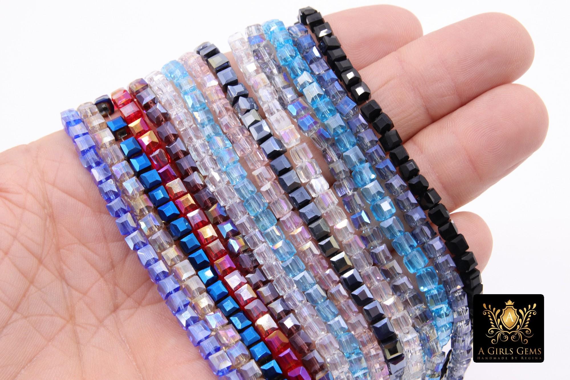 Crystal Cube Bead Strands, 4 Mm Square Blue Red Beads BS #330, 4 Mm ...