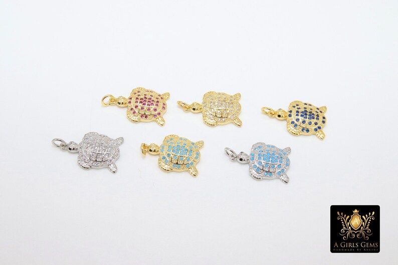 CZ Pave Turtle Charms Gold Tortoise Pendants for Silver Sea - Etsy