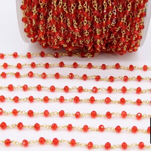 22k Gold Plated Ruby Red Rosary Chain, Cranberry Red 4 Mm Chains CH 427 ...