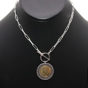 Silver Coin Necklace, 925 Sterling Silver Medallion Toggle Wrap ...