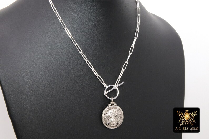 Tiger Head Chain Necklace 925 Sterling Silver Toggle | Etsy