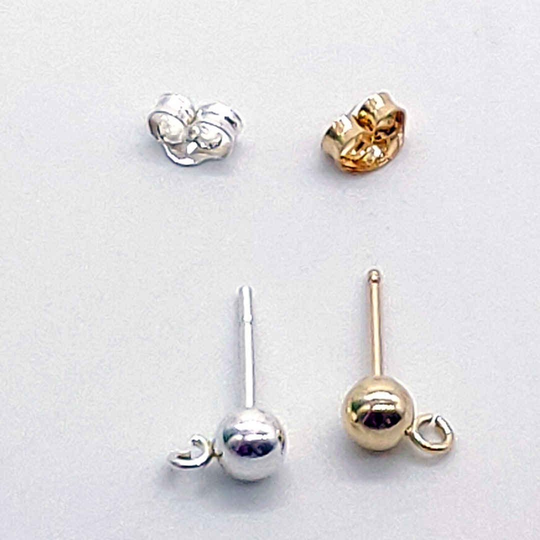 14 K Gold Filled 4 Mm Round Ball Earrings, 925 Sterling Silver Stud ...