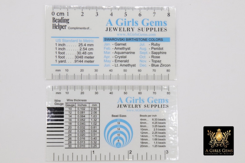 Bead Helper Laminated Cards, Bead or Wire Gauge Sizes, Ruler Reference ...