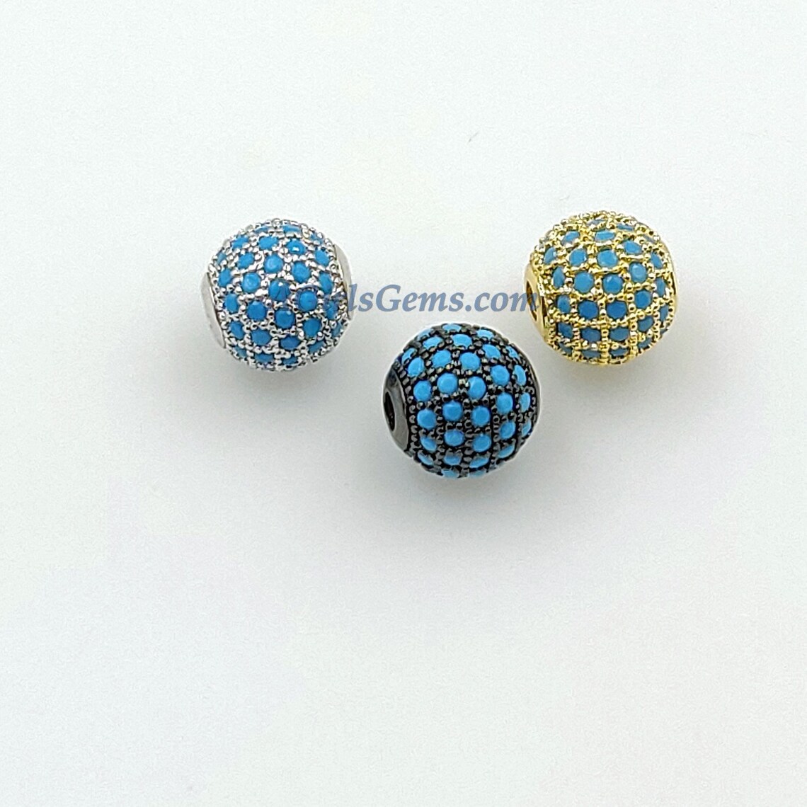 CZ Micro Pave Turquoise Pave Round Balls, Silver Rhodium Plated 8 Mm ...
