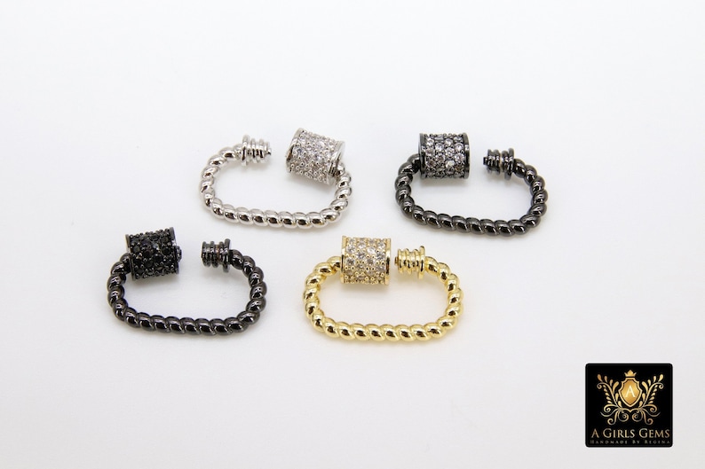 Rope Carabiner Lock, CZ Pave Mini Textured Screw Clasps, Small, Large ...