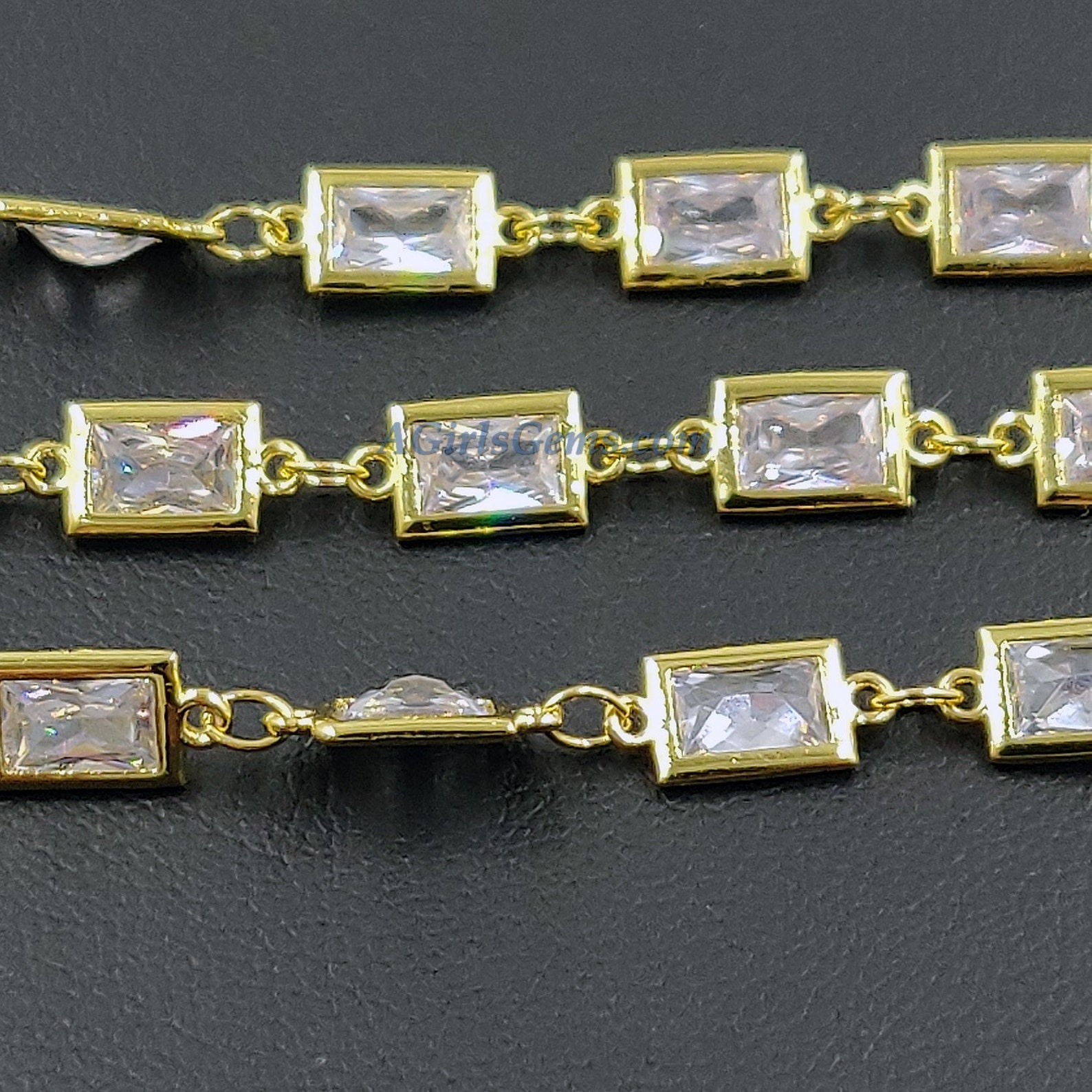 Genuine Cubic Zircon Chains Rectangle Bezel Chains Silver - Etsy