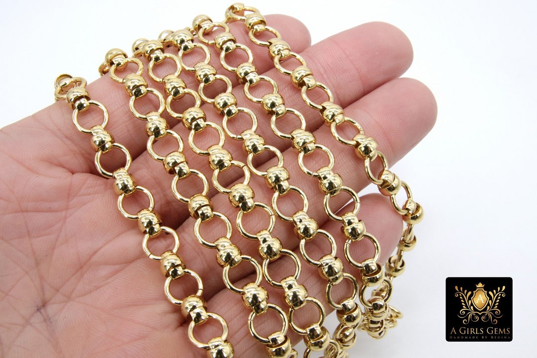 Gold ROLO Chain, 9 Mm Gold Thick Round Chains CH #101, Chunky ...