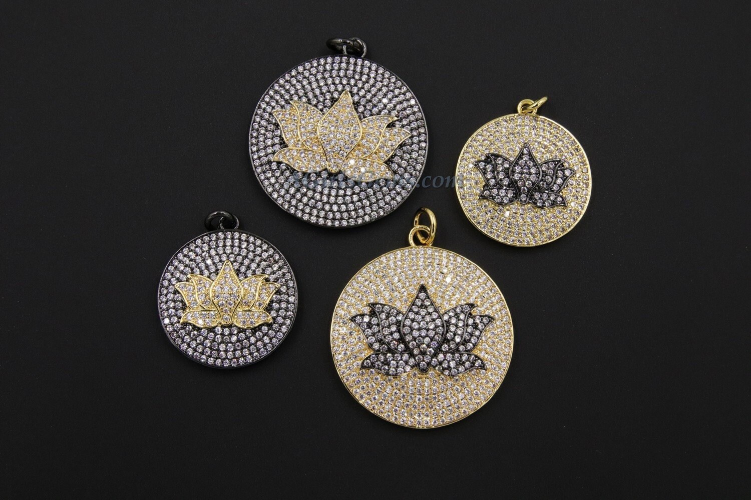 Lotus Flower Amulet Pendant CZ Micro Pave Black and Gold Two - Etsy