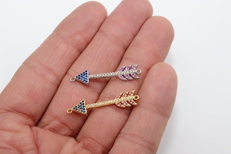 CZ Micro Pave Arrow Connectors, Gold, Silver Arrowhead Rainbow Cubic ...