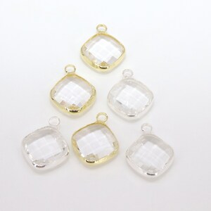 Gold Diamond Shaped Charms, 2 Pcs Silver Diamond Bezel Clear Drop ...