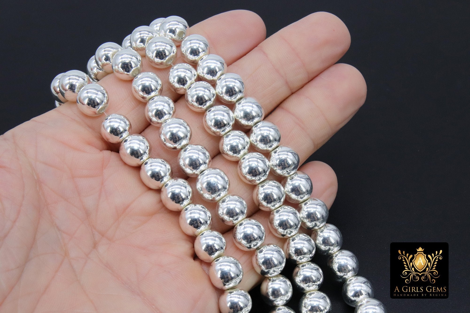 Silver Round Hematite Beads, Shimmery Smooth Polished Non Magnetic ...