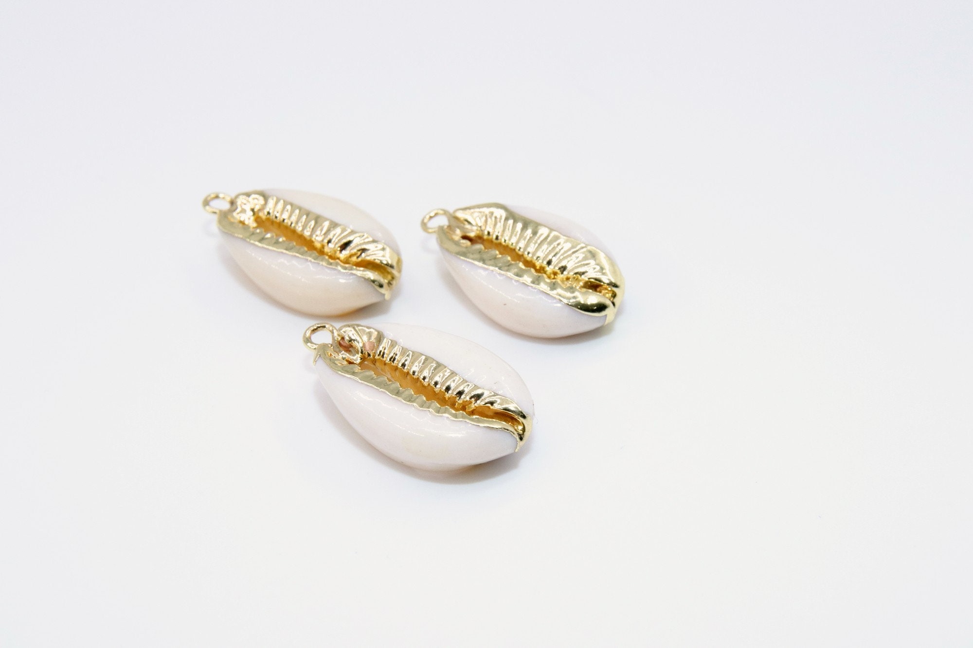 Cowrie Seashell Charm, Gold Edged Nautical Seashells Connectors #901 ...