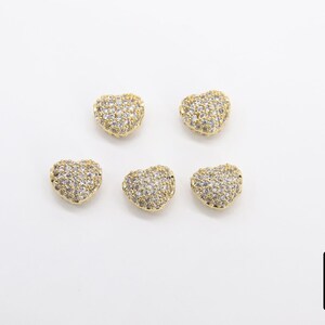 CZ Pave Gold Heart Bead, 7 Mm Genuine 18 K Gold Heart Shape Plated ...