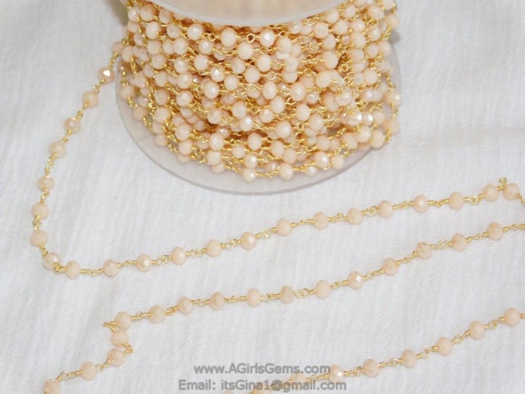 Light Cream Ivory Rosary Chain, 4 Mm Gold Wire Wrapped Chains CH #302 ...
