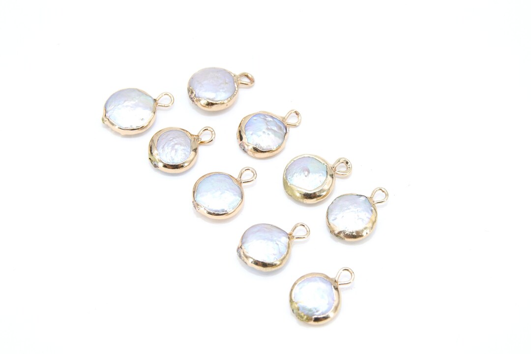 Freshwater Pearl Charms, Gold Round White Charms # 2650, 9 Mm Natural ...