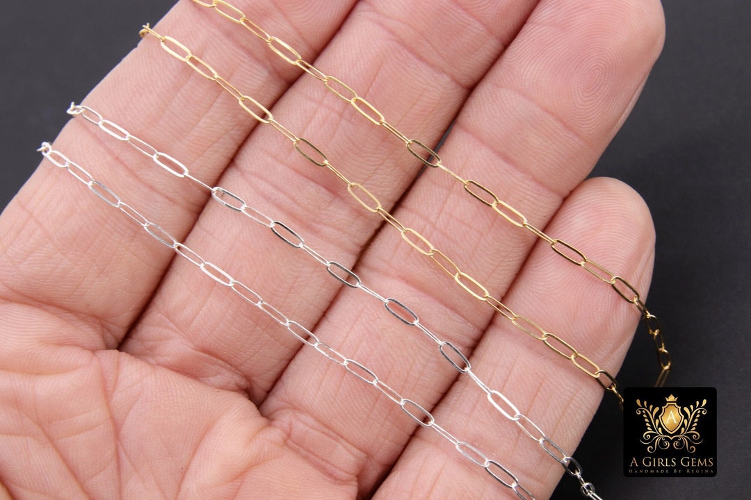 925 Sterling Silver Paperclip Chain, 5.2 Mm 14 K Gold Filled Rectangle ...