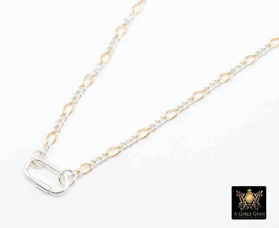 Mixed Metal Figaro Chain Necklace, 14K Gold Filled, Sterling Silver ...
