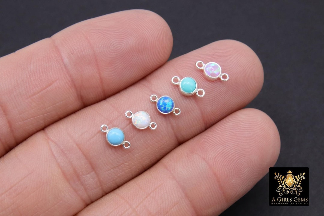 925 Sterling Silver Solitaire Connectors, 4 Mm White Opal Links # 2338 ...