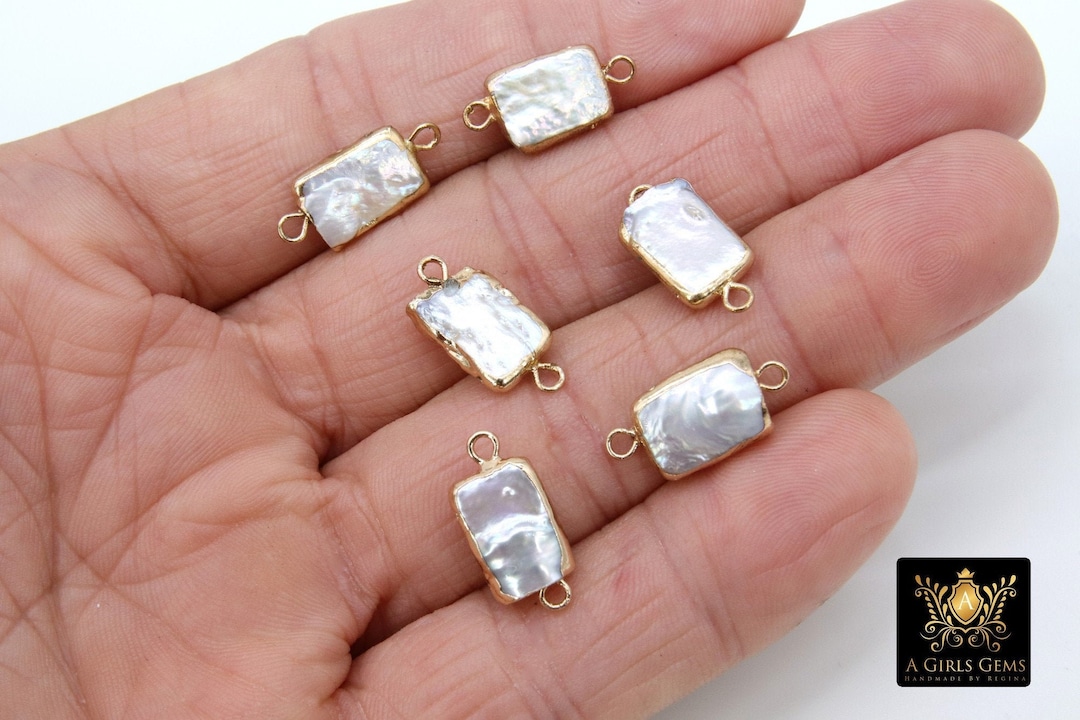 Freshwater Pearl Connectors, Gold Rectangle Two Loop White Charms #2625 ...