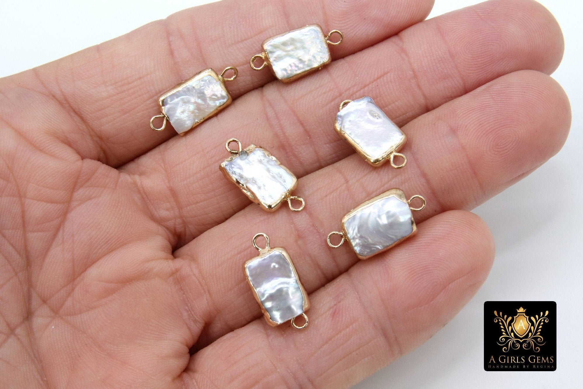 Freshwater Pearl Connectors Gold Rectangle Two Loop White - Etsy