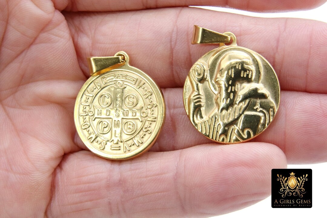 Gold St. Benito Pendants, 25 Mm St. Benedict Rosary Necklace #3149 ...