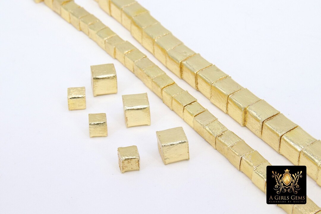 Brushed Gold Square Beads, 6 or 8 Mm Focal Bead #726, Gold Cube Drum ...