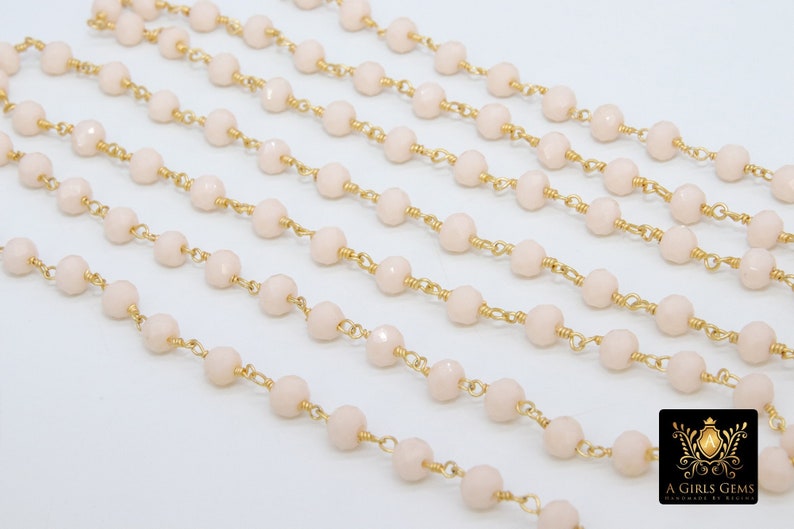 Light Cream Ivory Rosary Chain 6 Mm Gold Plated Beige Mystic - Etsy
