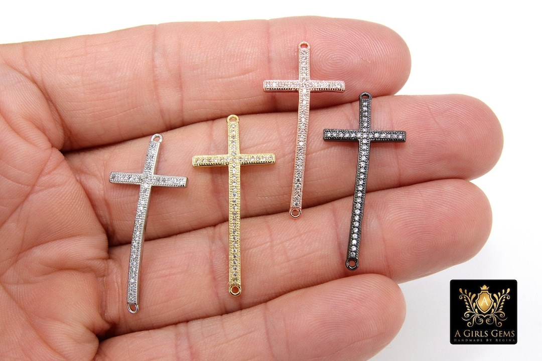 CZ Cross Connector, Bracelet 2 Loop Links, AG 83, 16 X 33 Mm, Cubic ...
