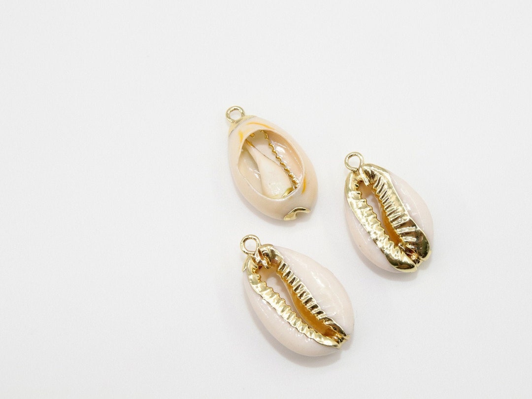 Cowrie Seashell Charm, Gold Edged Nautical Seashells Connectors #901 ...