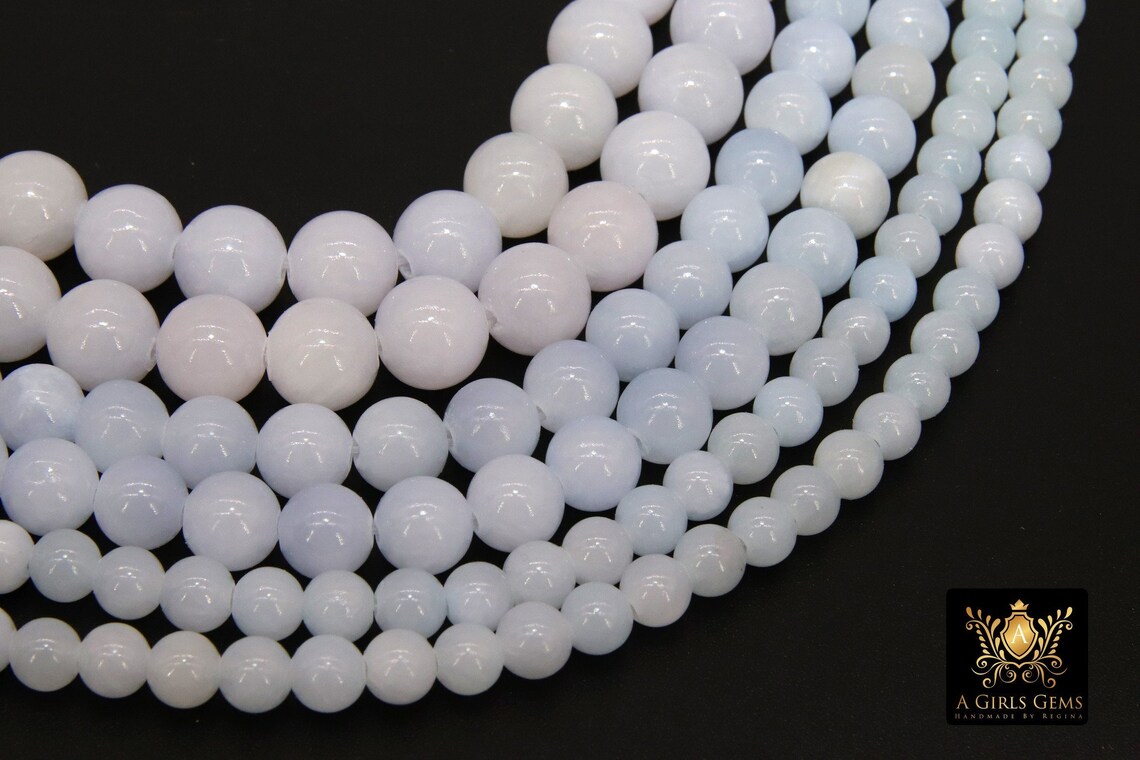 Soft Baby Blue White Beads Smooth Round Light Blue Beads BS - Etsy