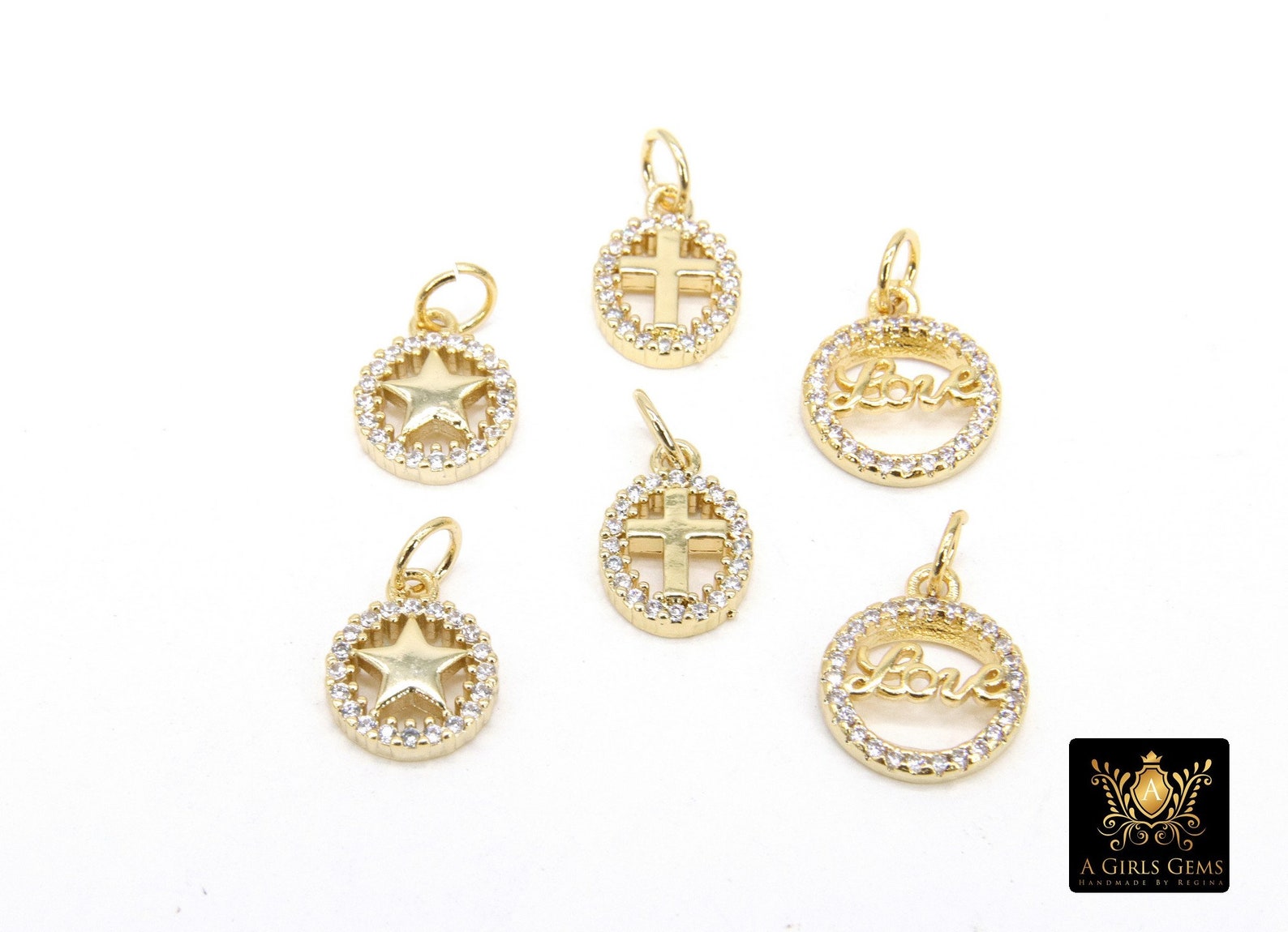 Gold CZ Love Charms Small Star Round Charms Mini Oval Cross - Etsy