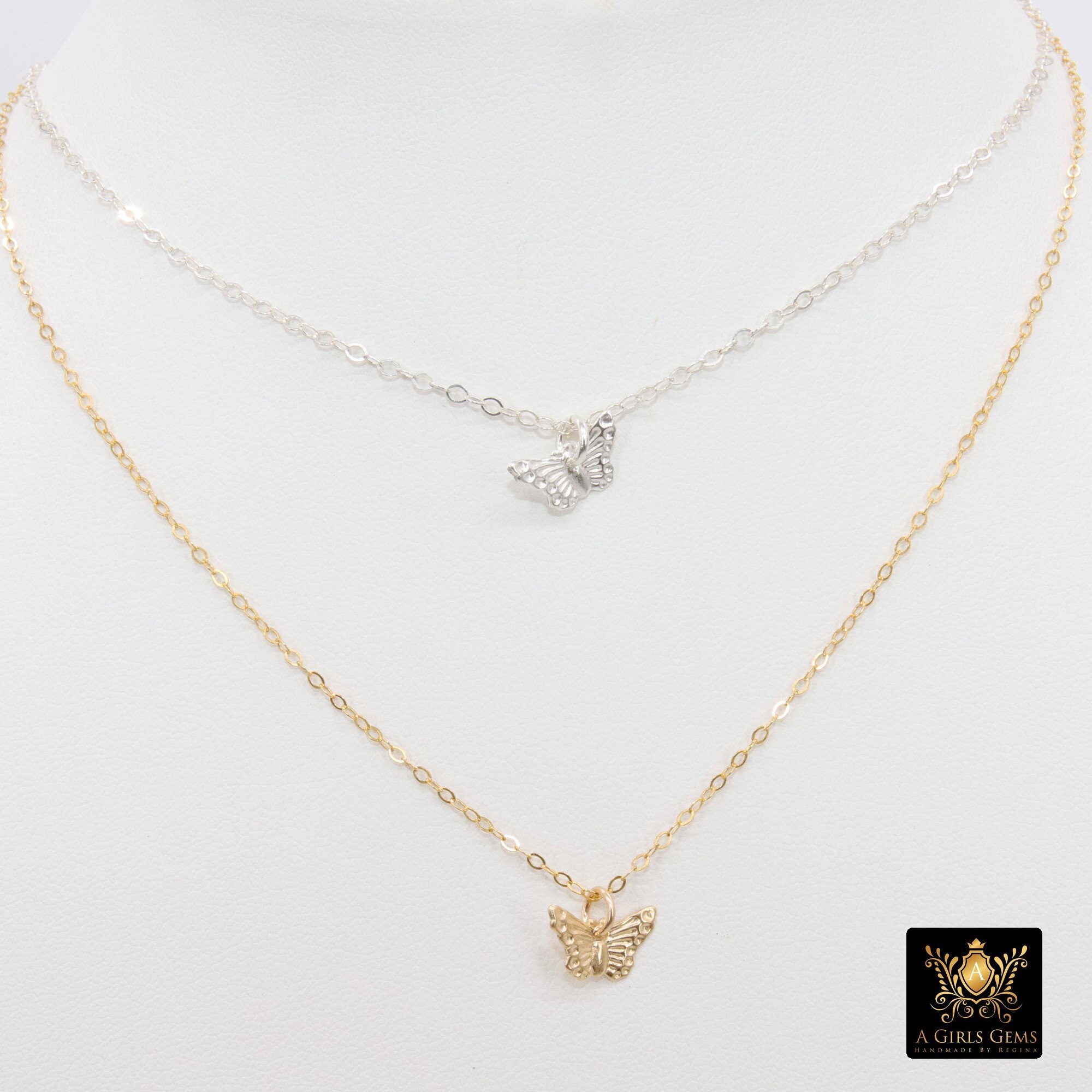 14 K Gold Filled Butterfly Chain Necklace 925 Sterling Silver | Etsy