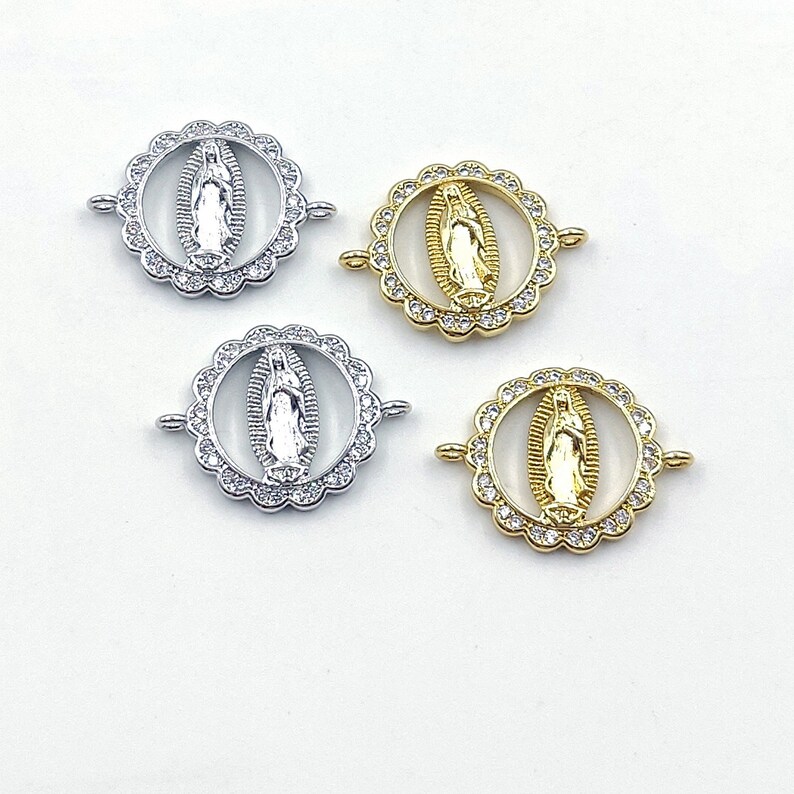 CZ Micro Gold Jesus Blessed Mother Mary Connectors, Silver Blue ...