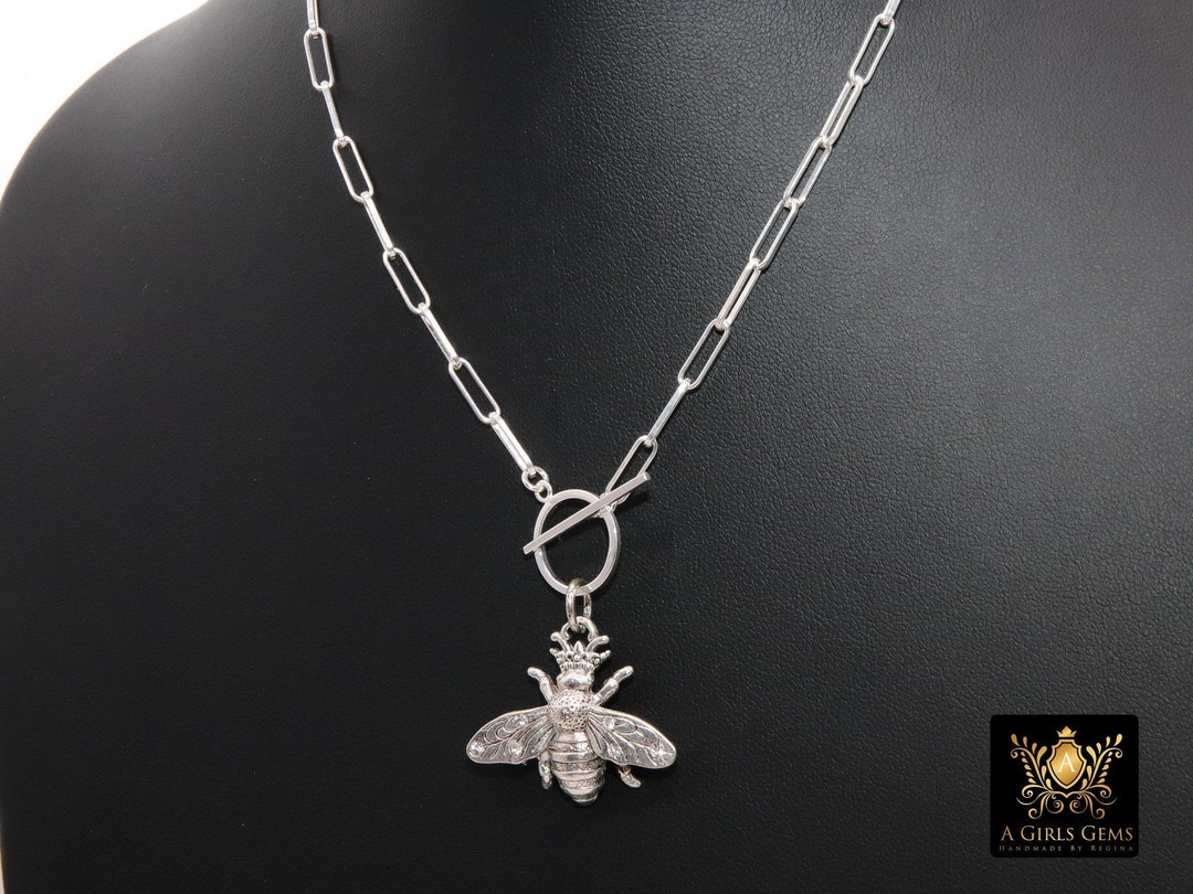 Queen Bee Chain Necklace, 925 Sterling Silver Toggle, Bumble Bee ...