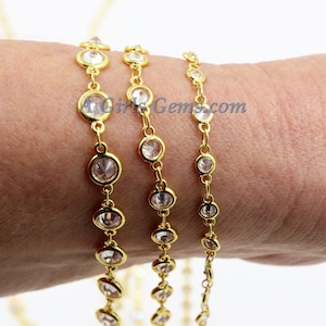 CZ Chain by the Yard, Genuine Diamond Shape CZ Bezel Chain Gold CH #548 ...