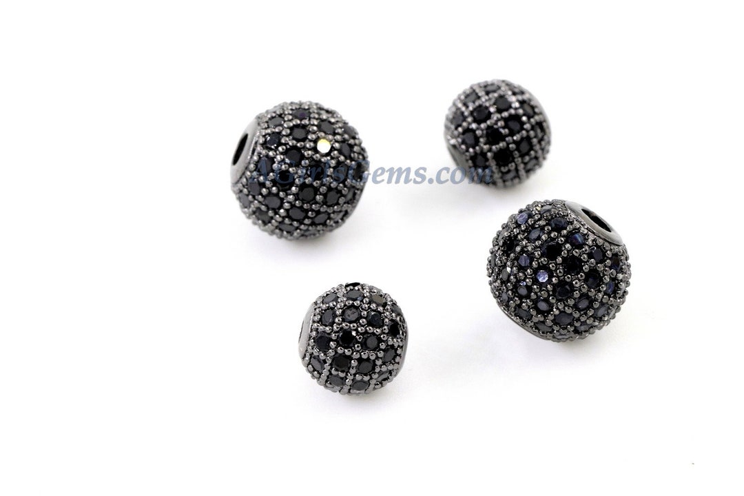 Gunmetal Black CZ Beads, Round Black CZ Micro Pave Beads, Ball Black ...