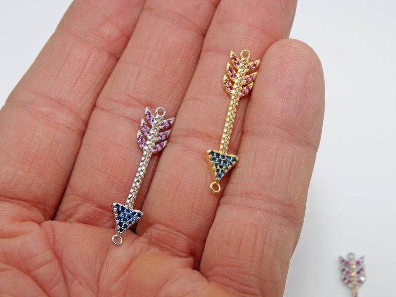 CZ Micro Pave Arrow Connectors, Gold, Silver Arrowhead Rainbow Cubic ...